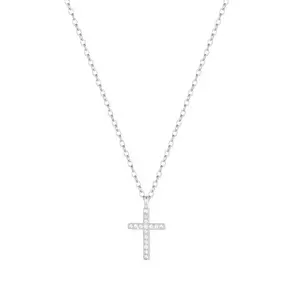 KAMARIA Mini Cross Necklace With Crystal Accents - Silver