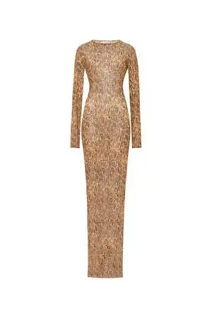 LUNA B Long Holly Leopard Dress - Brown