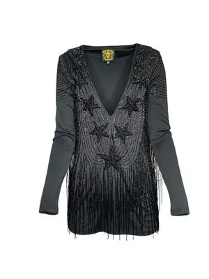 ANY OLD IRON Hand-beaded Fringe Dress - Black