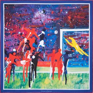 OTWAY & ORFORD Blue / Red 'corner Kick' Football Silk Pocket Square. Full-size - Blue/red