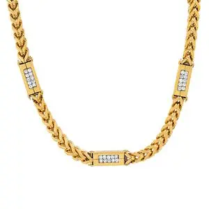 STEELTIME Stainless Steel 18k Plated Wheat Chain Necklace With Cz Links - Gold