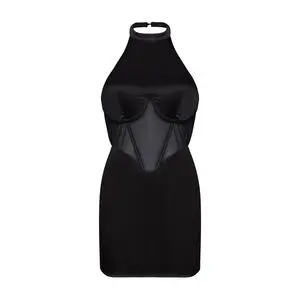 THE GT ATELIER Mesh Corset Halterneck Mini Dress - Black