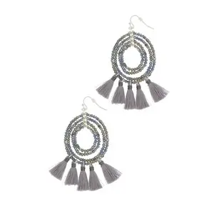 Saachi Beaded Tassel Hoop Earrings - Grey
