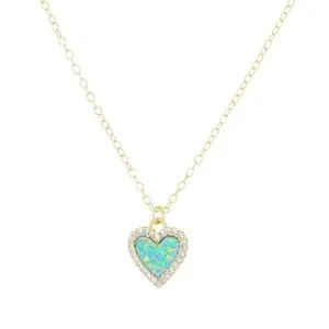 KAMARIA Mini Opal Heart Necklace With Crystals - Green