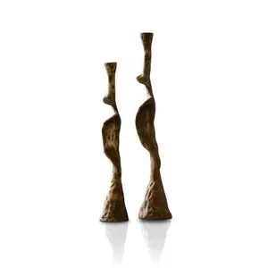 MARLETH Handmade Brass Helezon Candle Holders – Sculptural Taper Set In Antique Finish - Brown