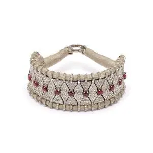 CARAVAN OF STONES Neutrals Skoura Sand Thread Pavé Diamond & Ruby Bracelet - Red
