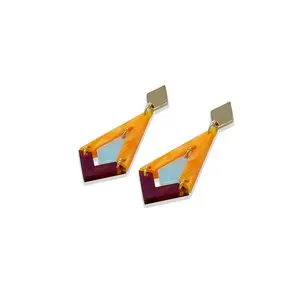 TOOLALLY Art Deco Diamond Drop Earrings - Orange/brown/blue