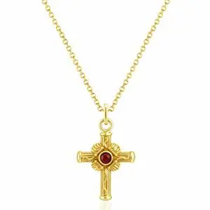 UNALOE Cross Necklace With Garnet In Gold Vermeil - Gold/red