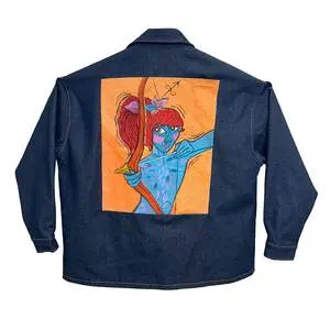 ZASTASTUDIO Zodiac Sagittarius Embroidered Denim Jacket - Black