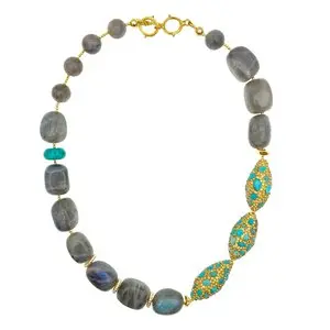 FARRA Labradorite And Turquoise Necklace