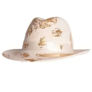 VICTORIA CHARLES HEADPIECES Ivory Wool Felt Trilby With Gold Leaf Detailing - White/gold