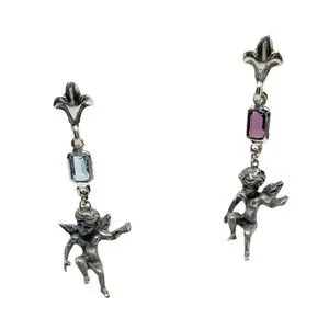 TG-JEWELLERY BY TAMARA GERVASIO Ancient Cherub Sterling Silver Dangle Earrings - Silver/black/blue