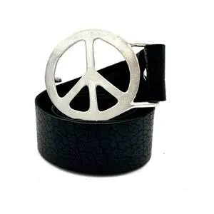 LYNN TALLERICO Peace Buckle Leather Belt - Black