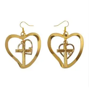 CARAMEL VINTAGE JEWELLERY Plated Heart And Cross Earrings - Gold