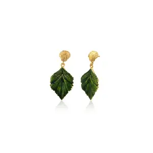 MILOU JEWELRY Linden Leaf Drop Earrings - Green