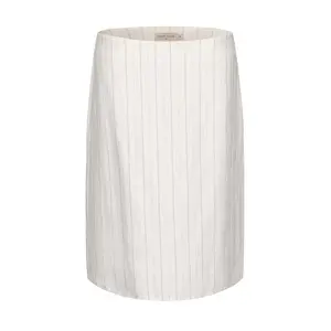 NUAJE NUAJE Le Straight Midi Striped Linen Skirt - White