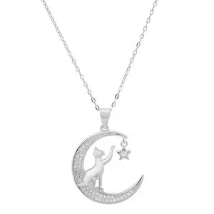 KYLIE HARPER Sterling Kitty Cat Cz Moon Pendant Necklace - Silver