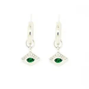 ETTA BURTON JEWELLERY Sterling Silver Charm Hoop Earrings - Silver/green