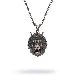 EBRU JEWELRY Crowned Lion Sterling Pendant Necklace - Silver