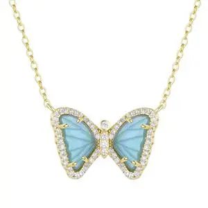 KAMARIA Mini Mother-of-pearl Butterfly Pendant Necklace - Blue