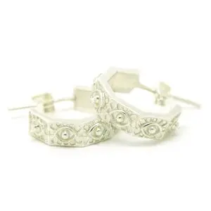 ETTA BURTON JEWELLERY Hexagonal Huggie Evil Eye Sterling Earrings - Silver