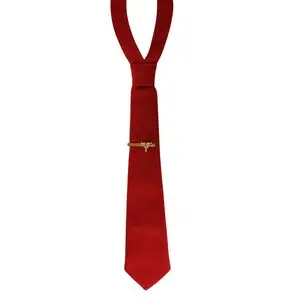 NANDANIE Classic Necktie With Gold Elephant Tie Bar - Red