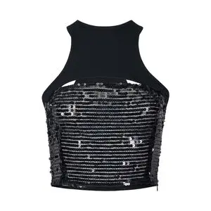 EGYPTIAN BLUE Cropped Sequin Tank Top With Cut-out Detail