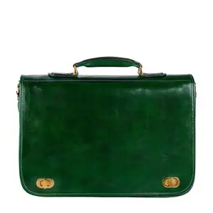 TIME RESISTANCE Leather Briefcase Laptop Bag - Green