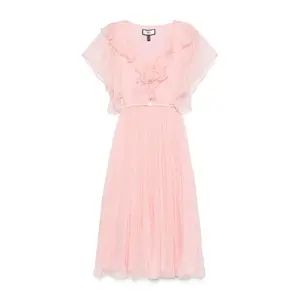 NISSA Floral-appliqué Silk Midi Dress - Pink