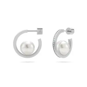 MEULIEN Pearl Open Hoop Earrings - Silver