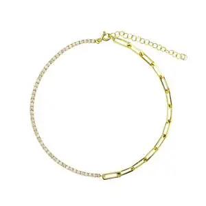 SHYMI Half Tennis Half Paper Clip Anklet Gold/silver