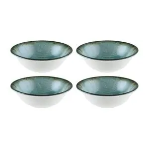 Turgla Home Blue / Brown Madera Round Decorated Porcelain Bowl Set Of Four - Blue/brown