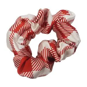 FORMULA S7 Plaid Silk Charmeuse Scrunchie - Red/white