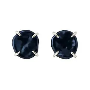PEARL CODE Silver Stud Earrings - Black