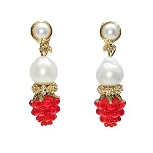 FARRA Raspberry And Freshwater Pearl Clip-on Earrings - Orange