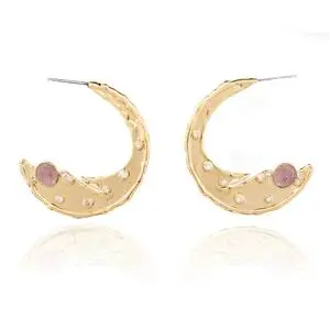 RARE MATTERS JEWELRY Strawberry Quartz Crescent Hoop Earrings - Red