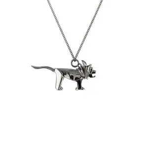 ORIGAMI JEWELLERY Mini Lion Gun Metal Pendant Necklace - Black