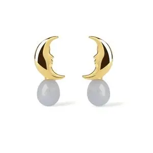 FREQNC ATELIER Moon Earrings With Lace Agate - Blue
