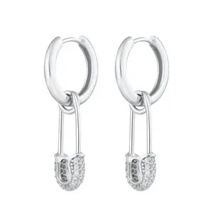 SCREAM PRETTY Safety Pin Charm Hoop Earrings - Silver