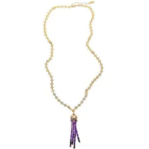 FARRA Gold Plated Chain With Amethyst Tassel - Yellow