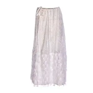 HARLOW LOVES DAISY Embroidered Silk Skirt With Fringe - White