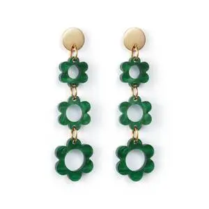 TOOLALLY Flower Drops Dangle Earrings - Green