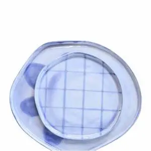 Lali Design Studio Aqua Porcelain Plate Set Serving Plate And Grid Dessert Plate - Blue