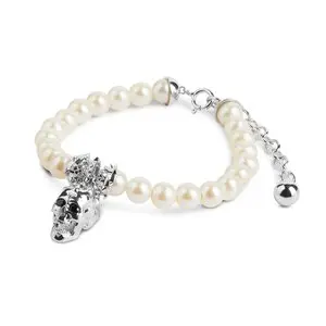 KASUN LONDON Skull Pearl Bracelet - Silver
