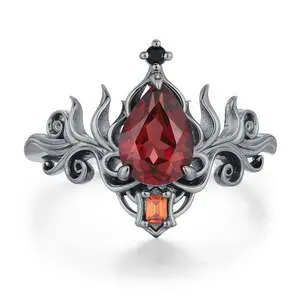 AZURA JEWELRY NEW YORK Red Garnet Ring - Black