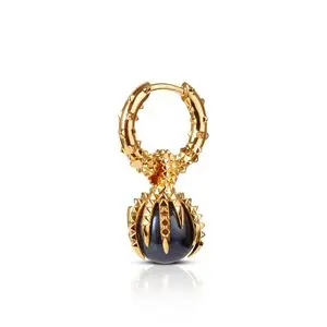 KASUN LONDON The Dragon & The Black Pearl Hoop Earring - Gold