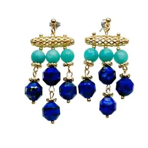 FARRA Amazonite And Lapis Tassel Earrings - Blue