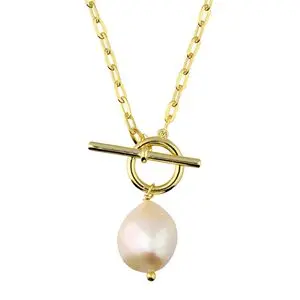 HARFI Plated Pearl T-bar Necklace - Gold
