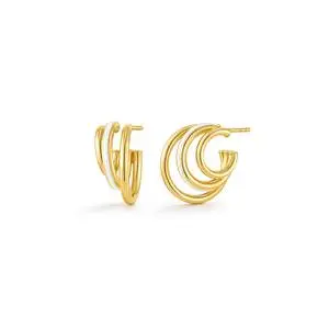 GOLD & HONEY Gold & Honey Triple Hoop Earrings With White Enamel Gold/white