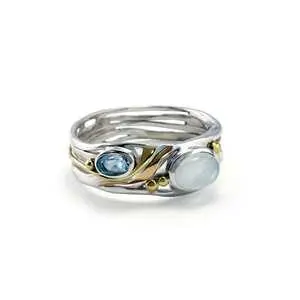 ISLA SILVER Moonstone And Topaz Ring - Blue/white/silver